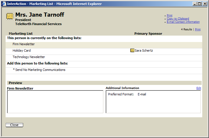Overview of Marketing Lists – InterAction Windows Client