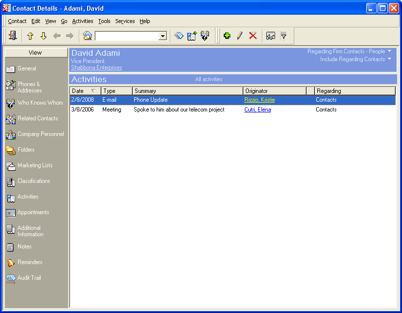 Creating and Editing Activities in the Windows Client – InterAction Windows Client