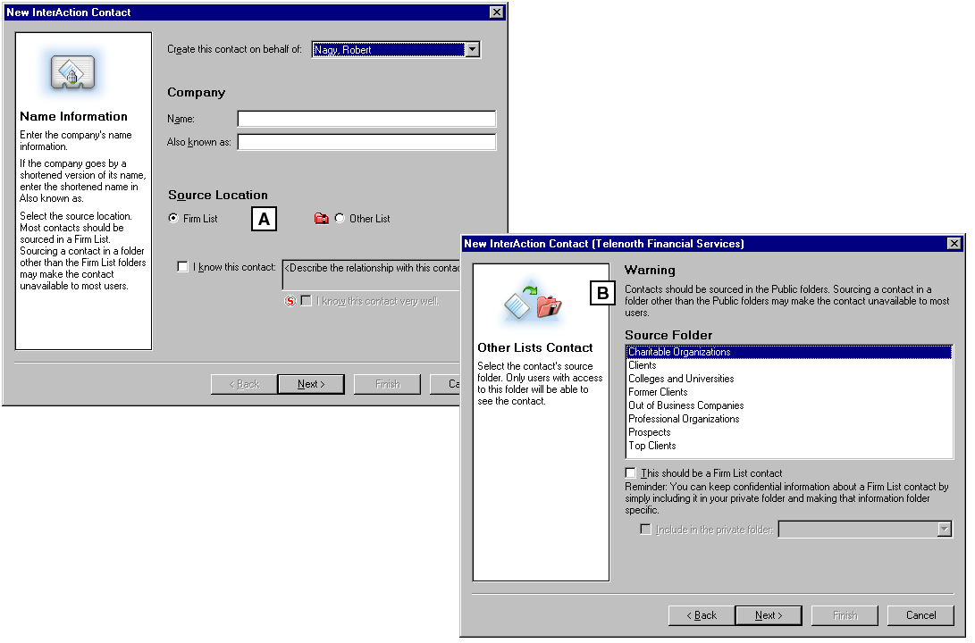 New Company Wizard Panels and Dialog Boxes – InterAction Windows Client