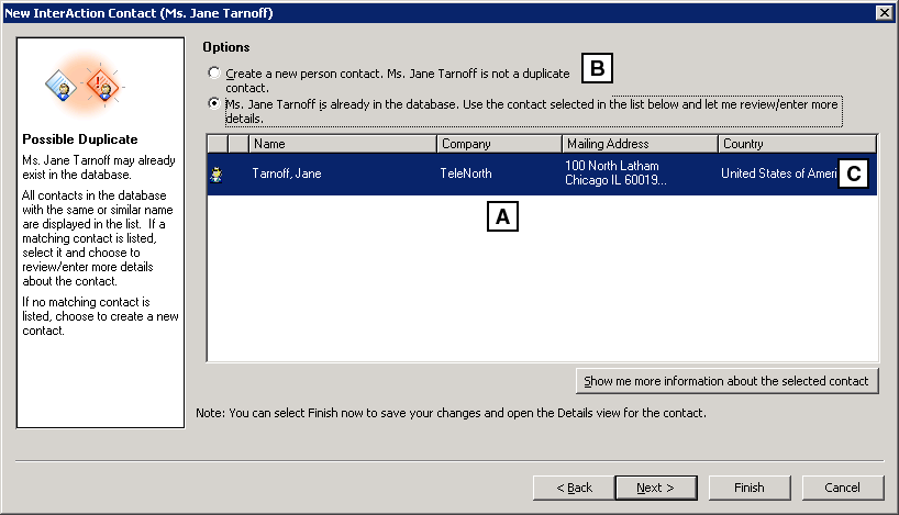 New Person Wizard Panels and Dialog Boxes – InterAction Windows Client