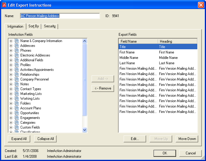 Editing Export Instructions – InterAction Windows Client