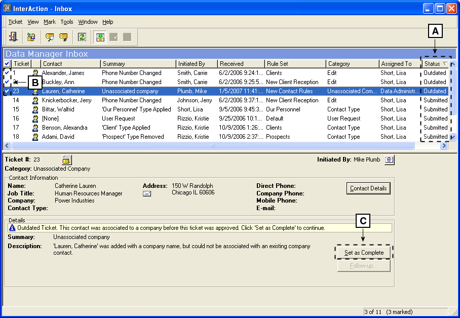 Setting a Ticket as Complete – InterAction Windows Client